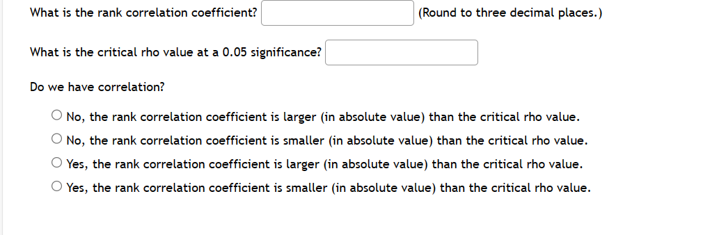 Solved What is the rank correlation coefficient? (Round to | Chegg.com