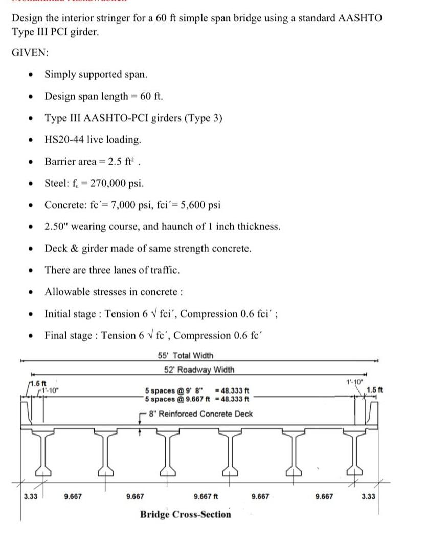 Solved Design the interior stringer for a 60 ft simple span | Chegg.com