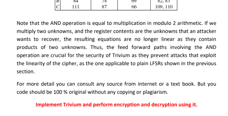 Implementation of Trivium Stream Cipher Trivium is a | Chegg.com