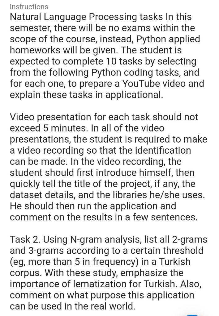 Instructions Natural Language Processing tasks In | Chegg.com
