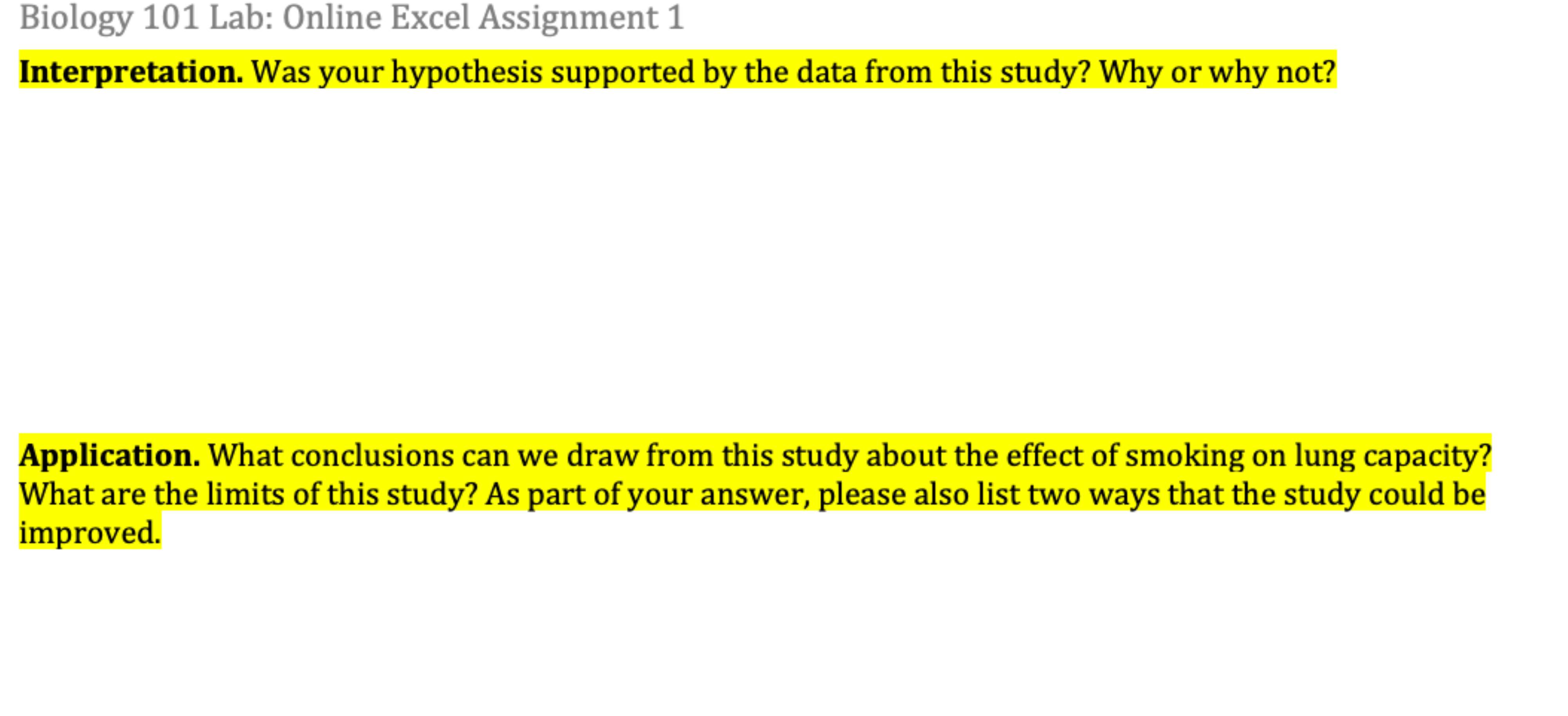 Solved Biology 101 ﻿Lab: Online Excel Assignment | Chegg.com