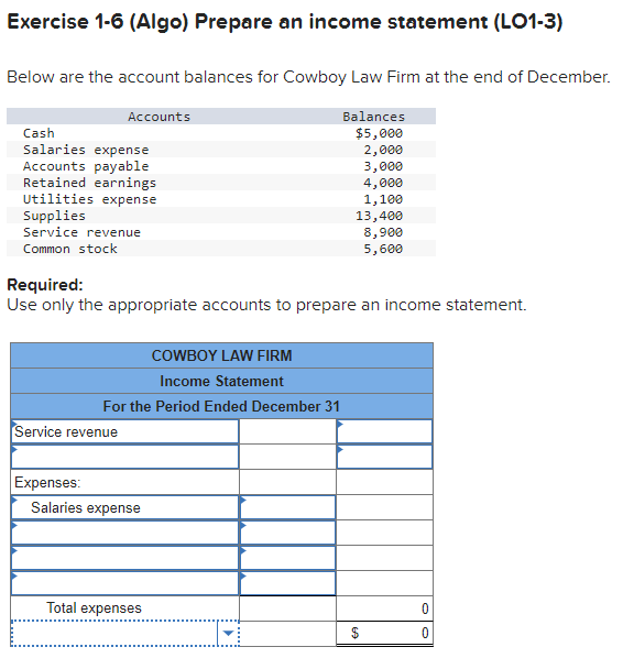 Solved Exercise 1-6 (Algo) ﻿Prepare an income statement | Chegg.com