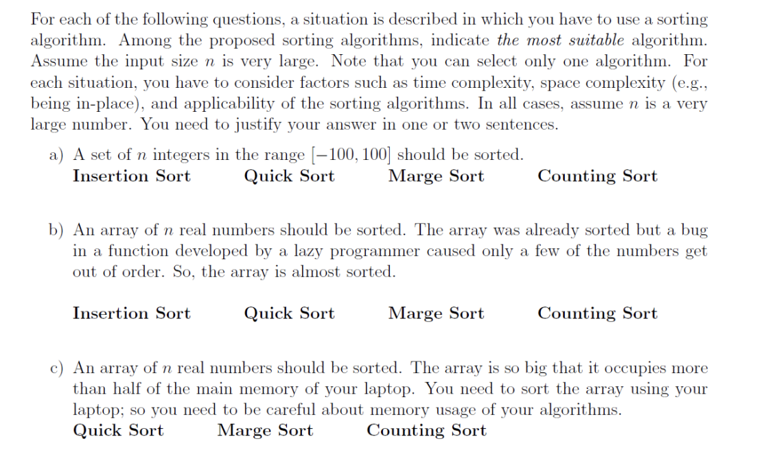 Solved For each of the following questions, a situation is | Chegg.com