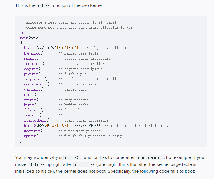 This is the main() function of the xv6 kernel // | Chegg.com