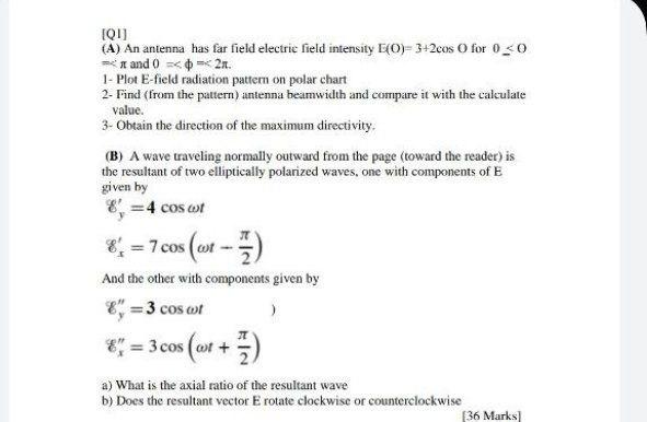 Solved IQI) (A) An antenna has far field electric field | Chegg.com
