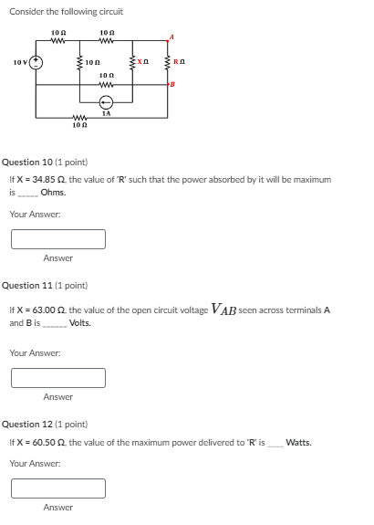Solved Consider The Following Circuit Question 10 1 Point 