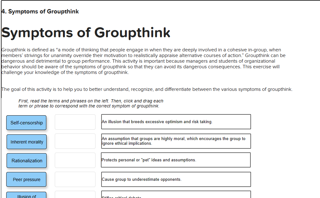 Solved 4. Symptoms of Groupthink Symptoms of Groupthink | Chegg.com