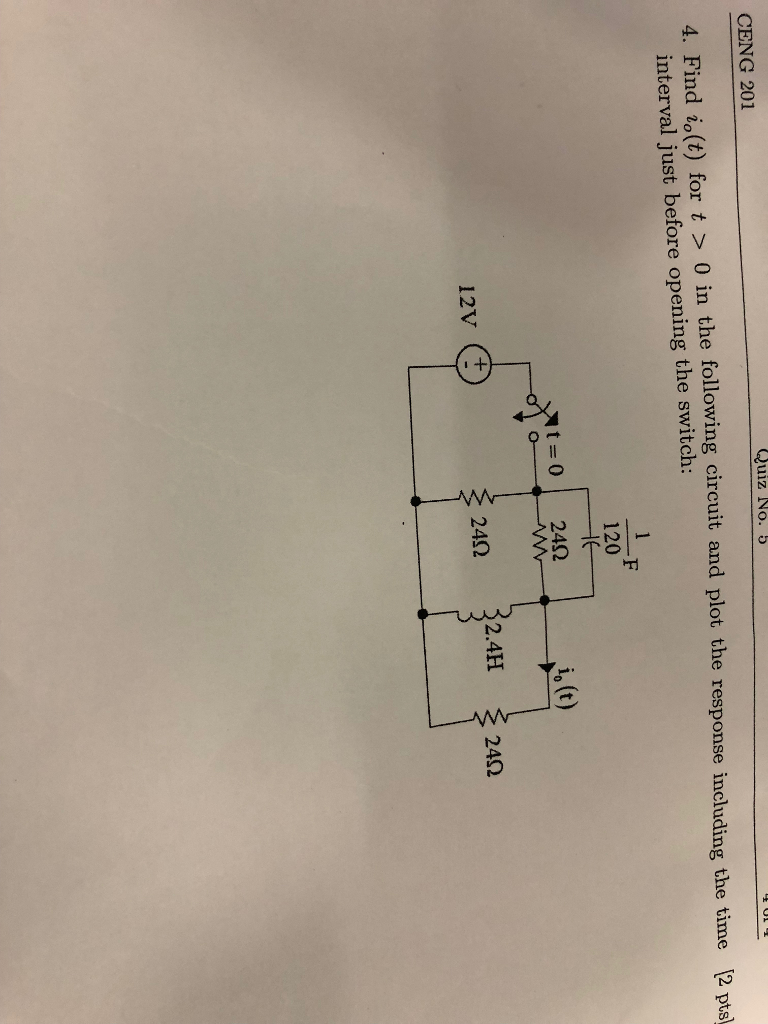 Solved find i0(t) for t>0 in the following circuit and plot | Chegg.com