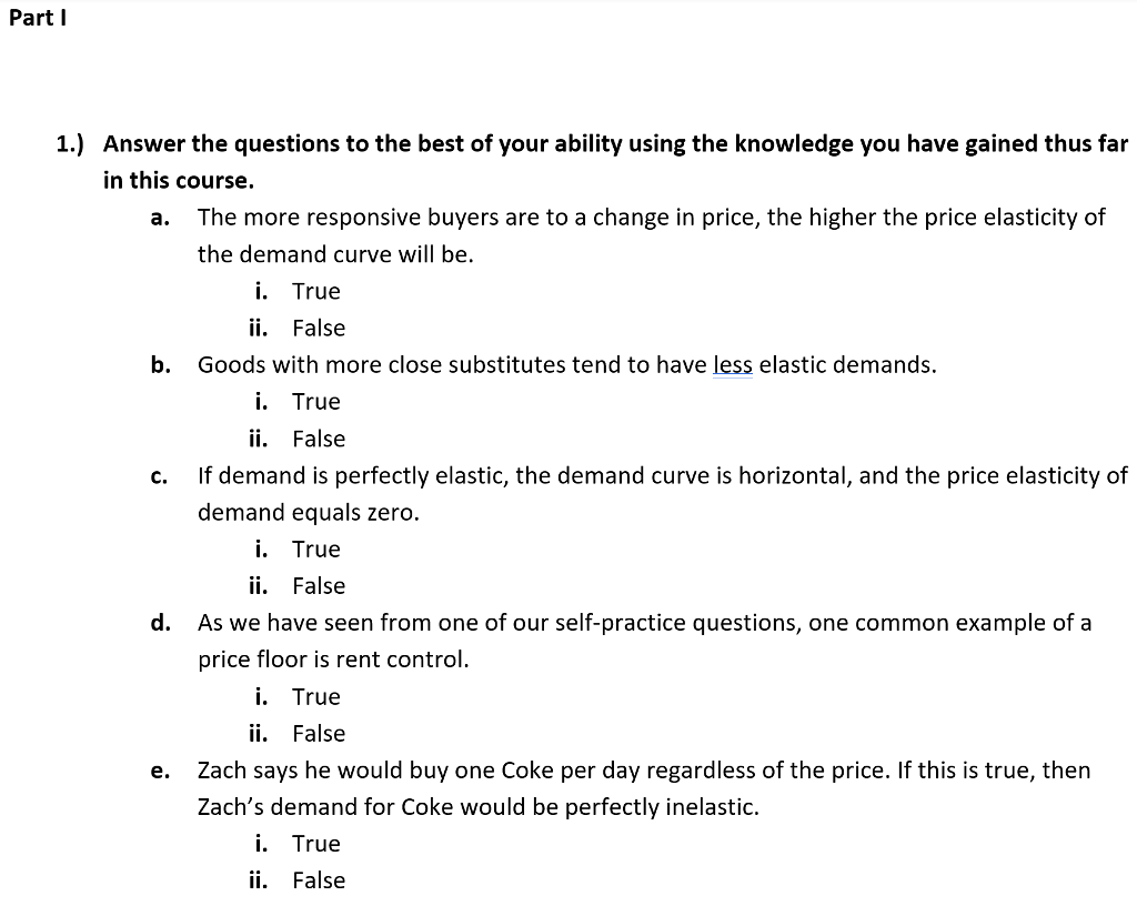 Solved Part I 1.) Answer the questions to the best of your | Chegg.com