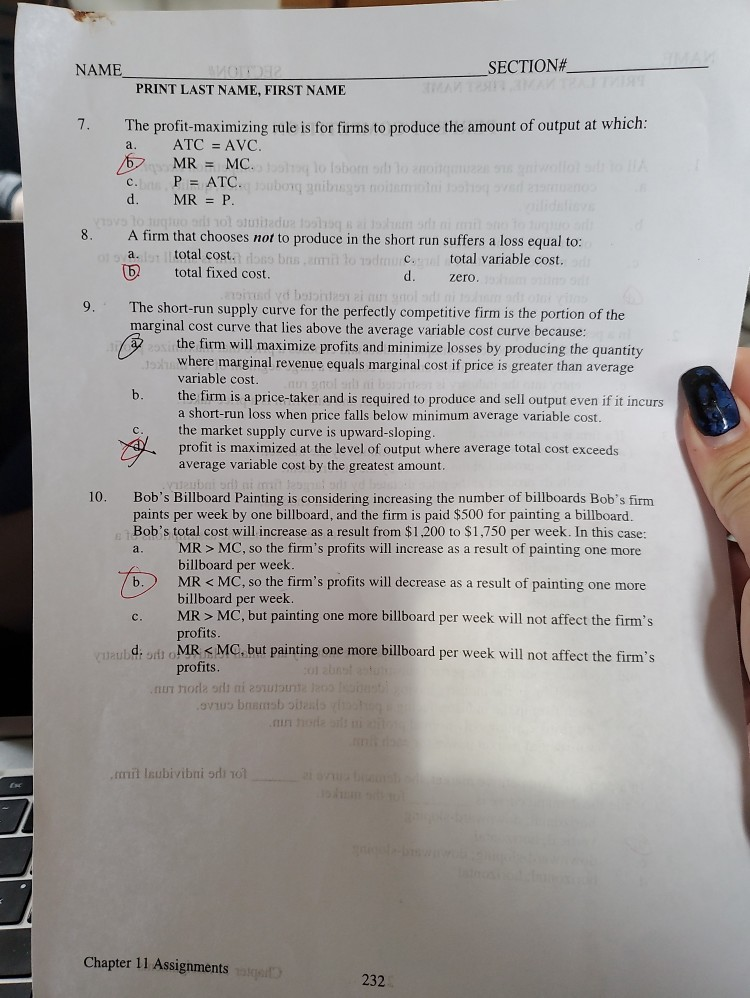 Solved NAME SECTION# PRINT LAST NAME, FIRST NAME 7. The | Chegg.com