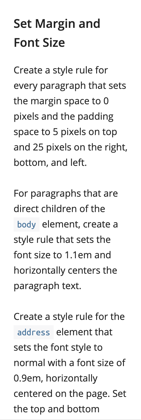 Solved Set Margin and Font Size Create a style rule for | Chegg.com