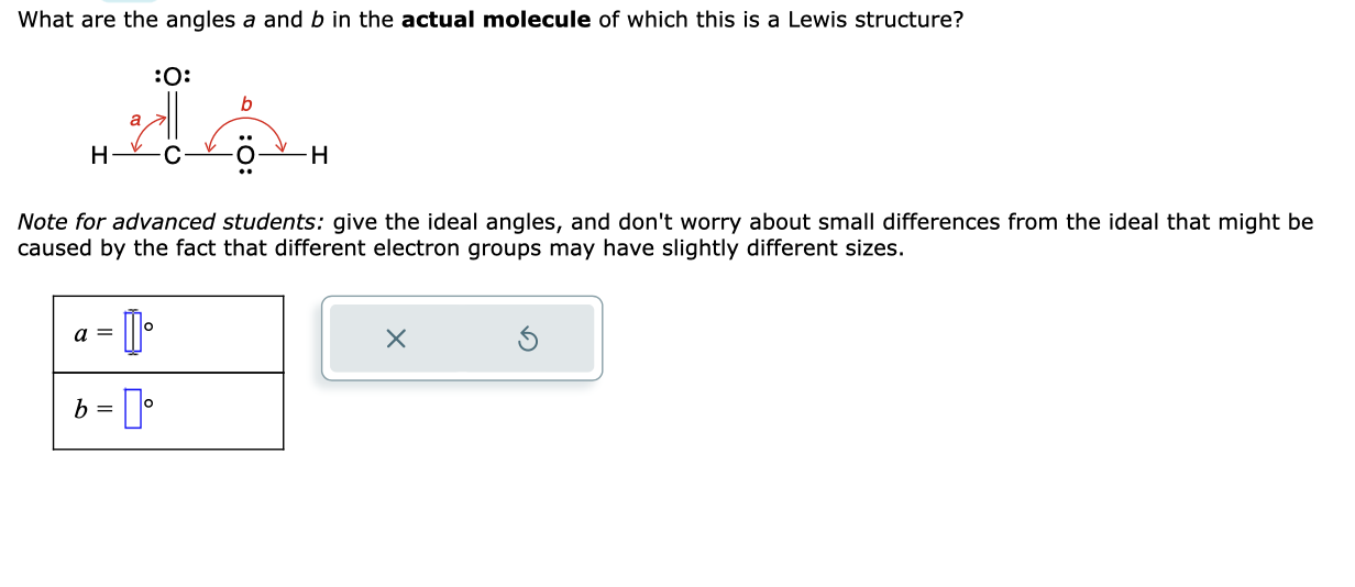 Solved What are the angles a and b in the actual molecule of | Chegg.com