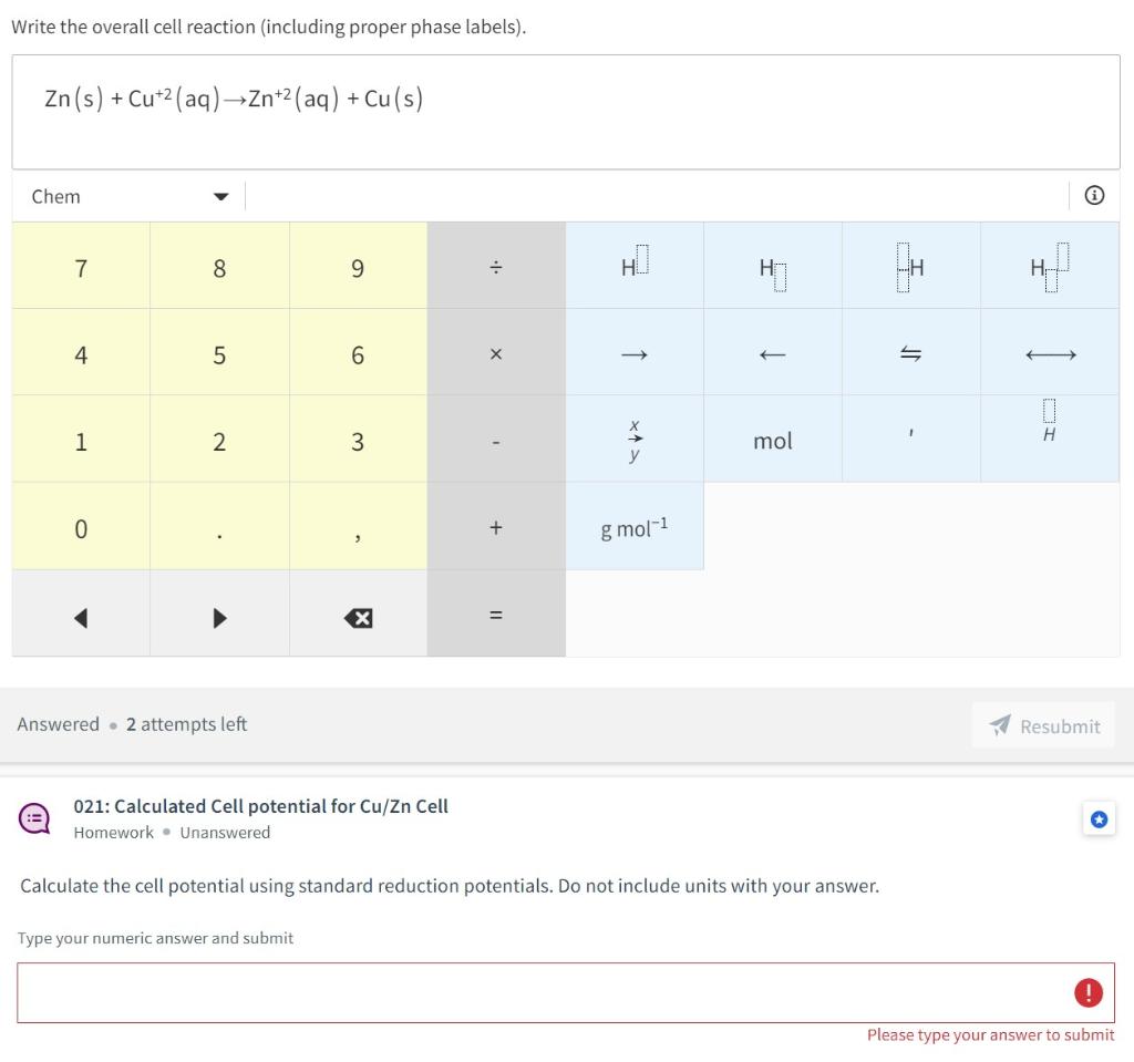 Solved Write the overall cell reaction (including proper | Chegg.com