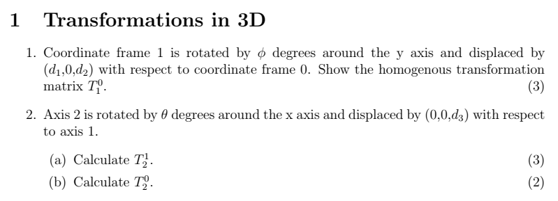 Solved 1 Transformations in 3D 1. Coordinate frame 1 is | Chegg.com