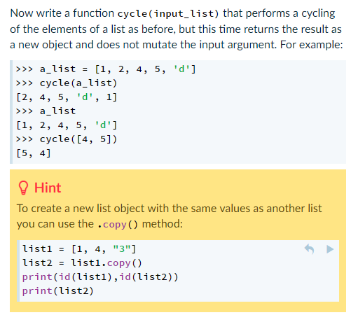Solved Now write a function cycle (input_list) that performs | Chegg.com