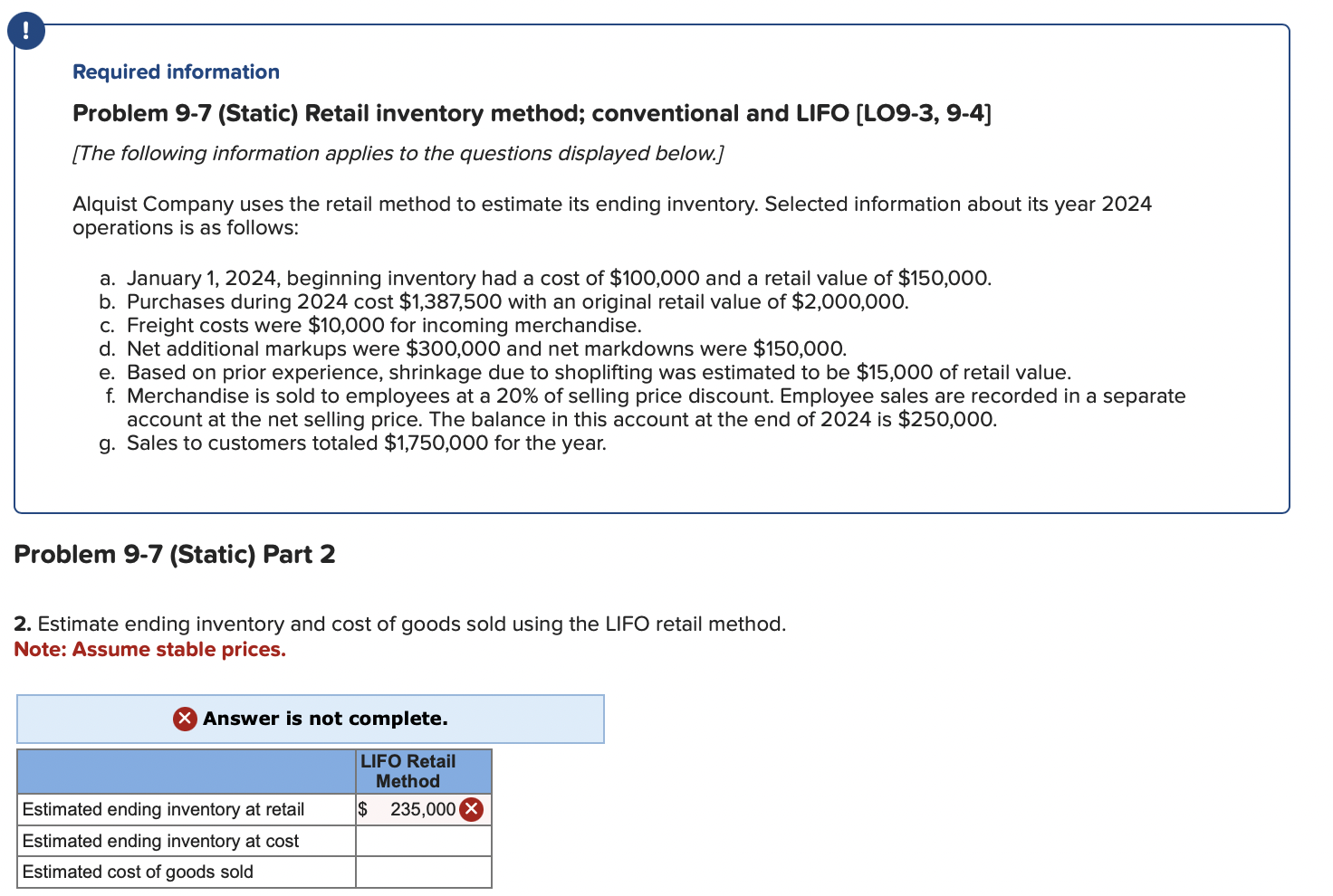 Problem 9-7 (Static) Retail inventory method; | Chegg.com