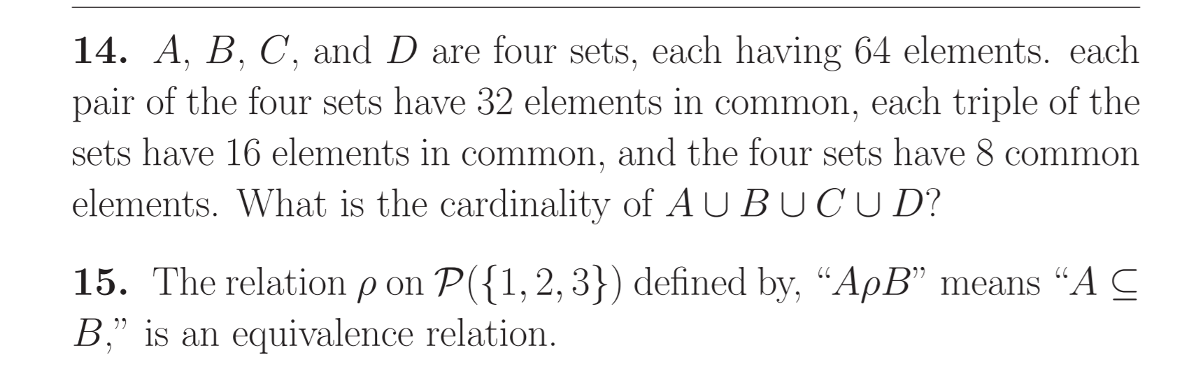 Solved 9 9 14. A, B, C, and D are four sets, each having 64 | Chegg.com