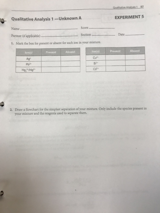 Solved EXPERIMENT 5 Qualitative Analysis 1 Unknown A | Chegg.com