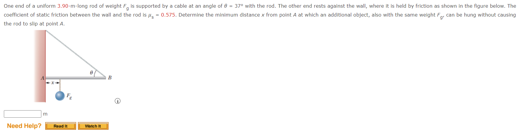 Solved One end of a uniform 3.90-m-long rod of weight Fg ﻿is | Chegg.com