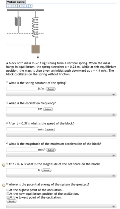 Solved Vertical Spring A block with mass m-7.1 kg is hung | Chegg.com