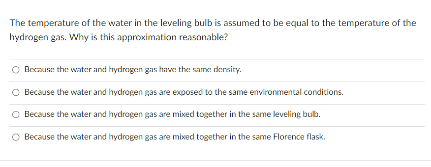 Solved The temperature of the water in the leveling bulb is | Chegg.com