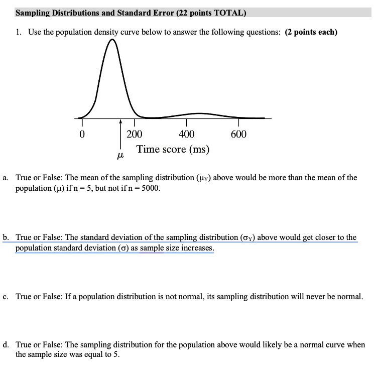 Solved Sampling Distributions and Standard Error (22 points | Chegg.com