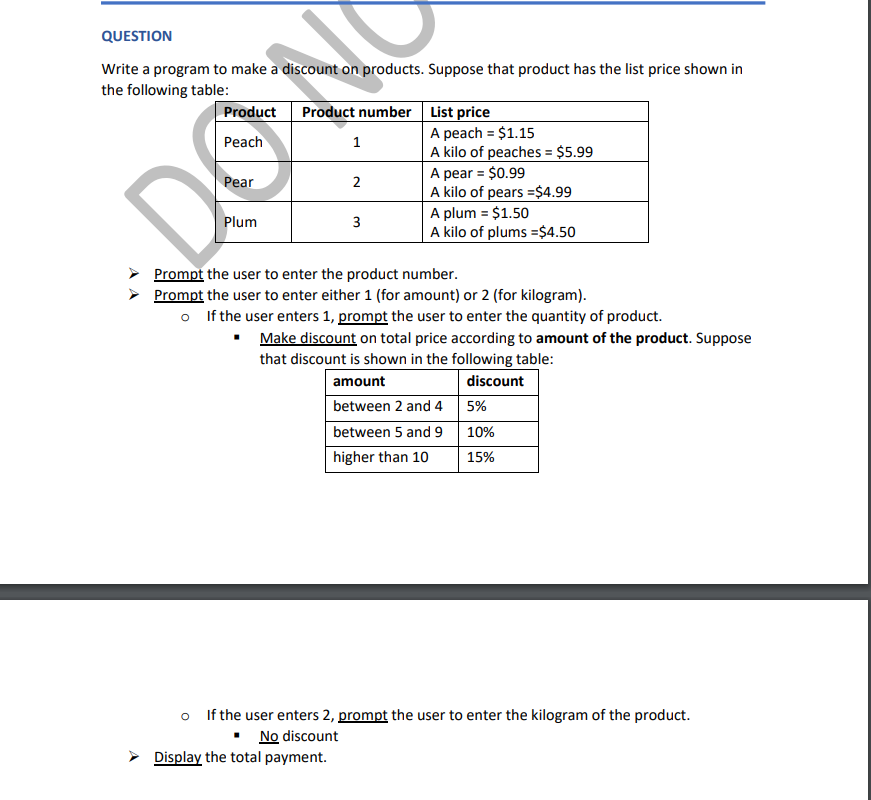 Solved Write a program to make a discount on products. | Chegg.com