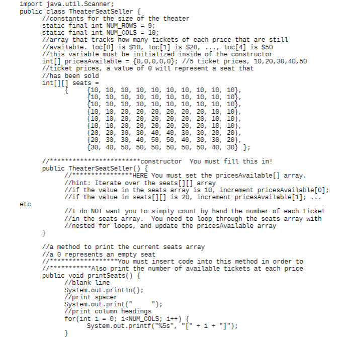 Solved P7.5 - A theater seating chart is implemented as a | Chegg.com
