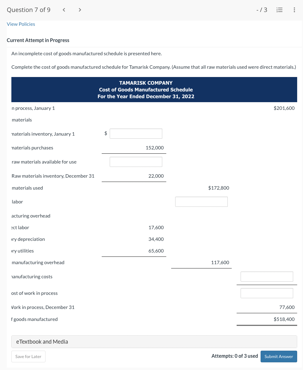 Solved Current Attempt in Progress An incomplete cost of | Chegg.com