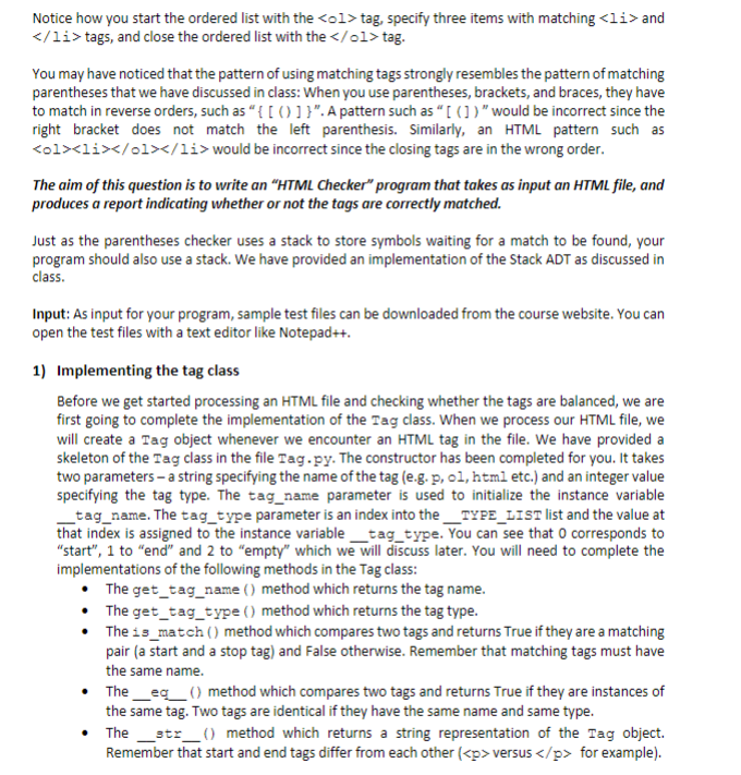 Solved Q2. HTML Tag Checker (50 Marks) A markup language is | Chegg.com