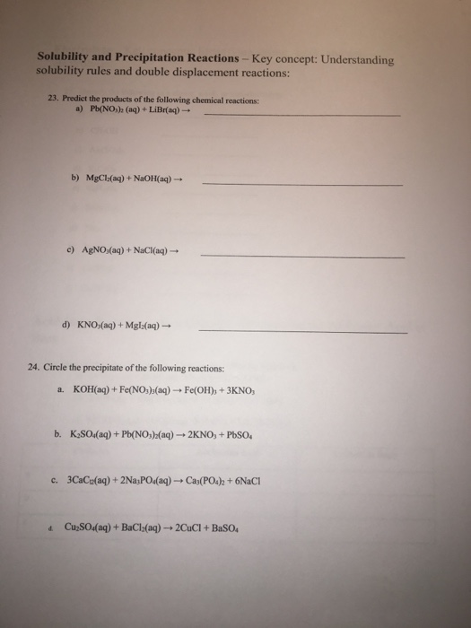 Solved Solubility and Precipitation Reactions- Key concept: | Chegg.com