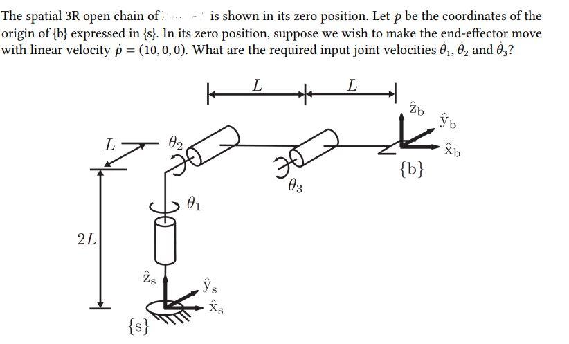 The spatial 3R open chain of ….. origin of {b} | Chegg.com