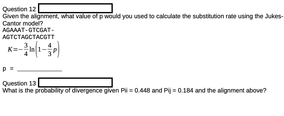 Solved Question 12 Given the alignment, what value of p | Chegg.com