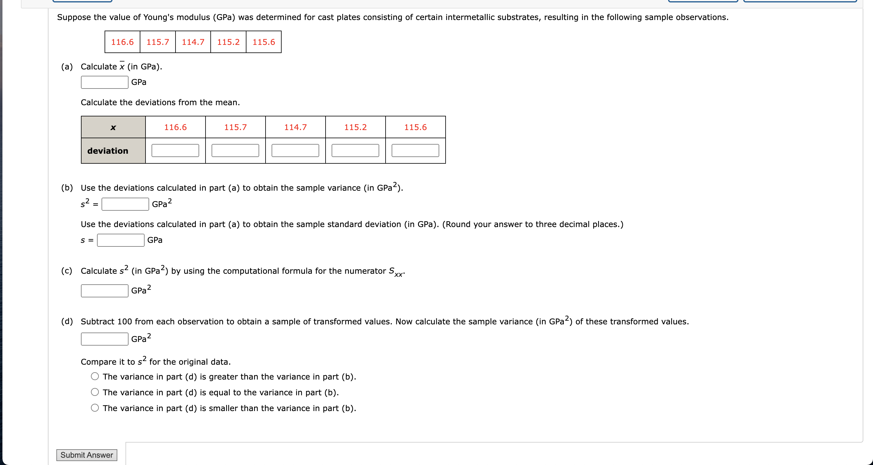 Solved Suppose the value of Young's modulus (GPa) was | Chegg.com