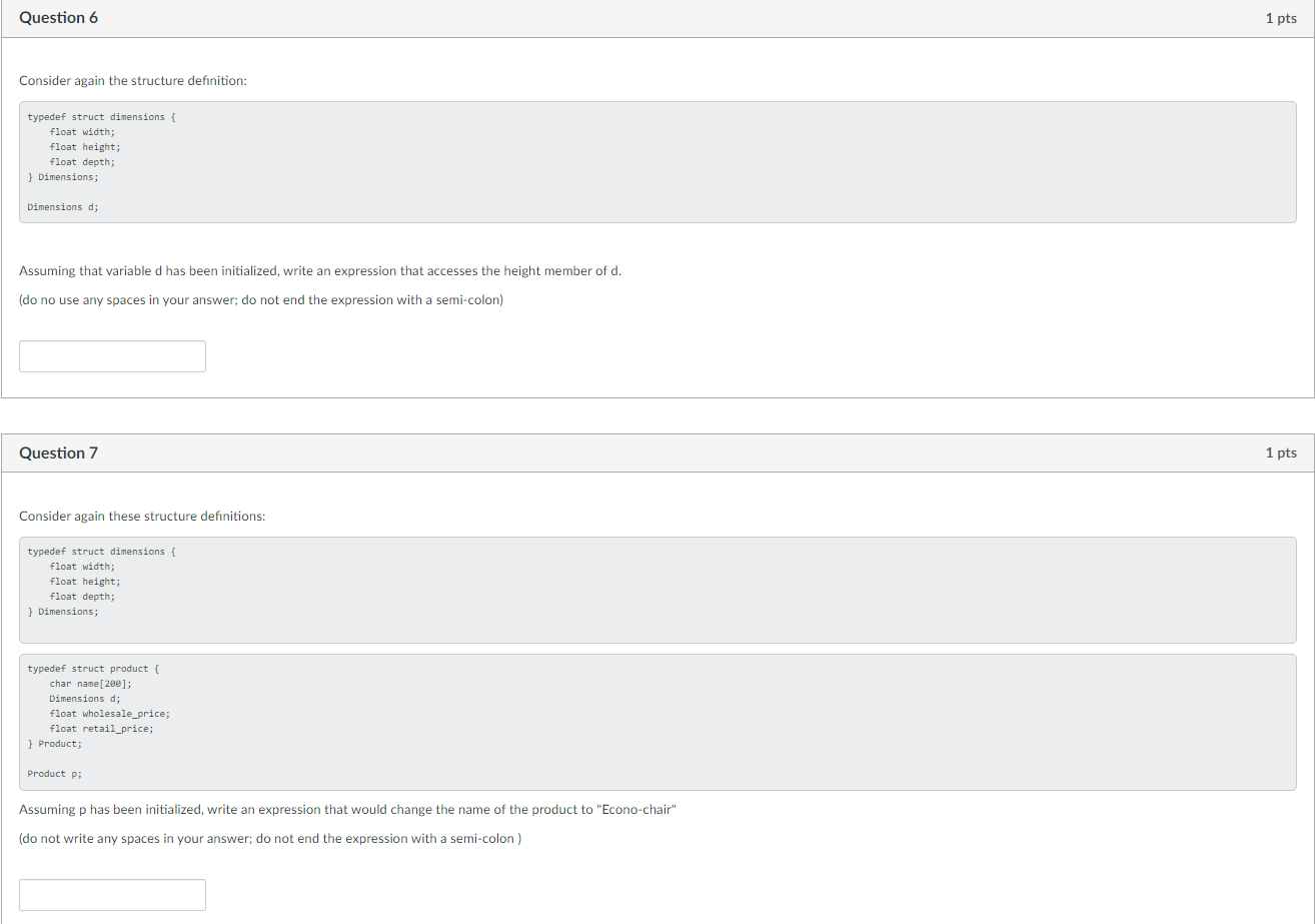 Solved Question 4 1 pts Consider this structure definition: | Chegg.com