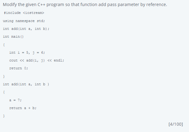 Solved Modify the given C++ program so that function add | Chegg.com