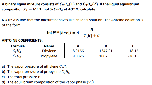 Solved A binary liquid mixture consists of C2H4(1) and | Chegg.com