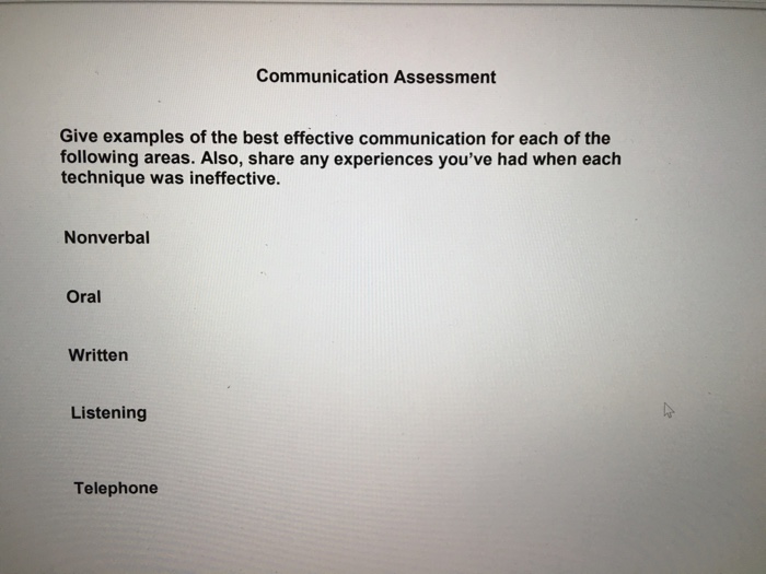 Solved Communication Assessment Give examples of the best | Chegg.com