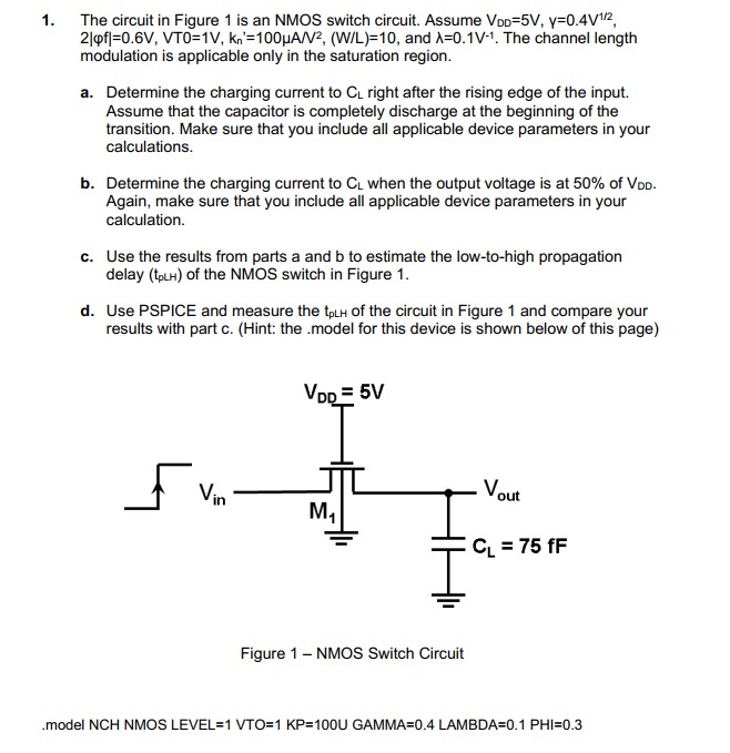 Solved The circuit in ﻿Figure 1 is an ﻿NMOS switch circuit. | Chegg.com