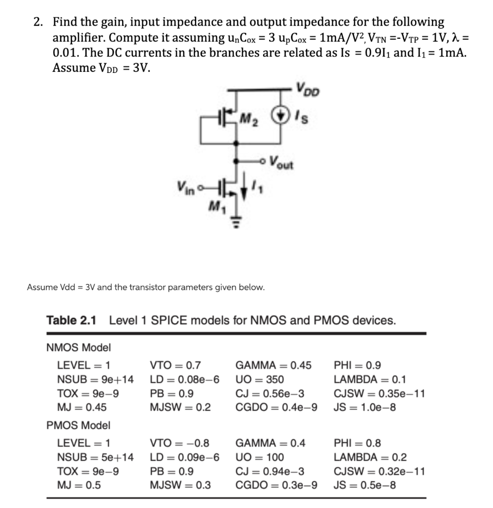 2. Find the gain, input impedance and output | Chegg.com