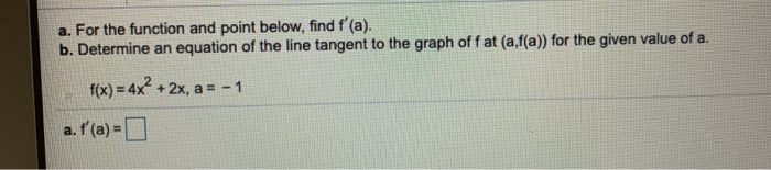 Solved a. For the function and point below, find f'(a). b. | Chegg.com