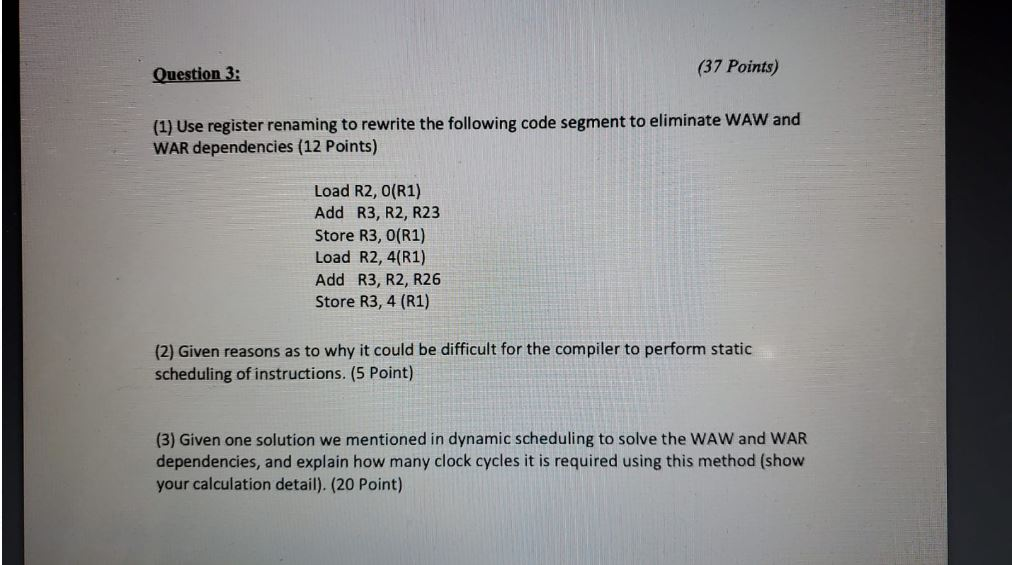 Question 3: (37 Points) (1) Use register renaming to | Chegg.com