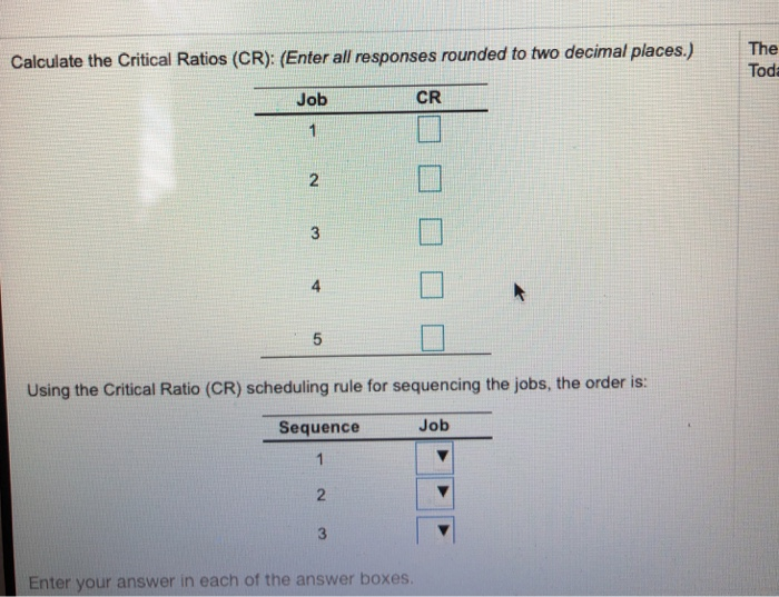 Solved The Calculate the Critical Ratios (CR): (Enter all | Chegg.com