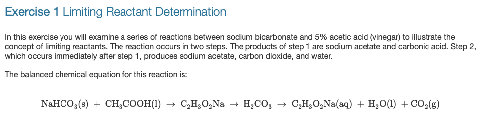Exercise 1 Limiting Reactant Determination In this | Chegg.com