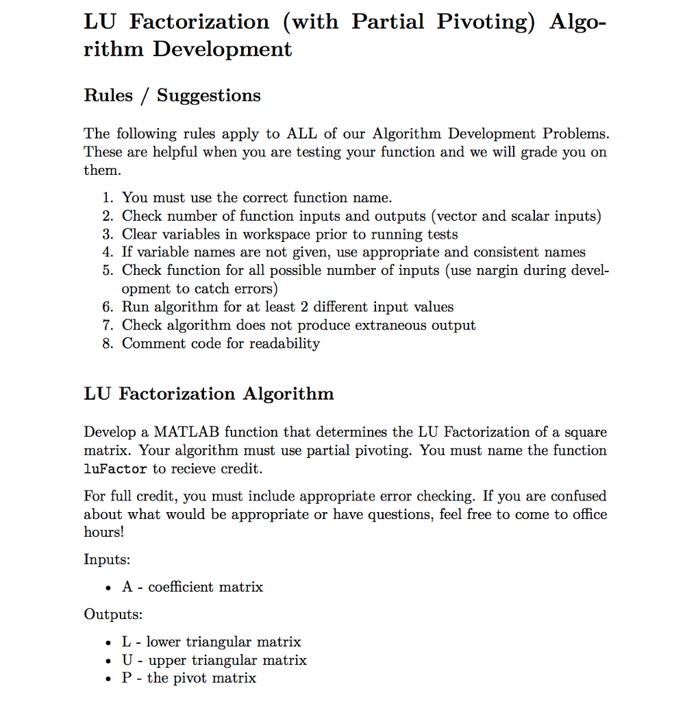 Solved LU Factorization (with Partial Pivoting) Algo- rithm | Chegg.com