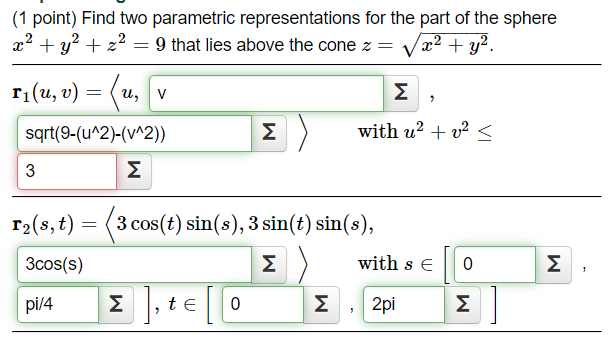 Solved (1 point) Find two parametric representations for the | Chegg.com