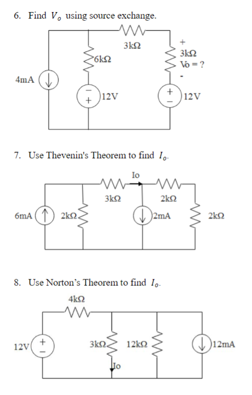 Solved 6. ﻿Find Vn ﻿using source exchange.7. ﻿Use Thevenin's | Chegg.com