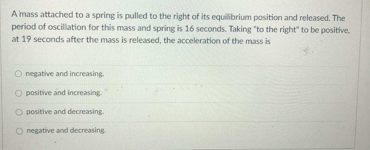 Solved A mass attached to a spring is pulled to the right of | Chegg.com
