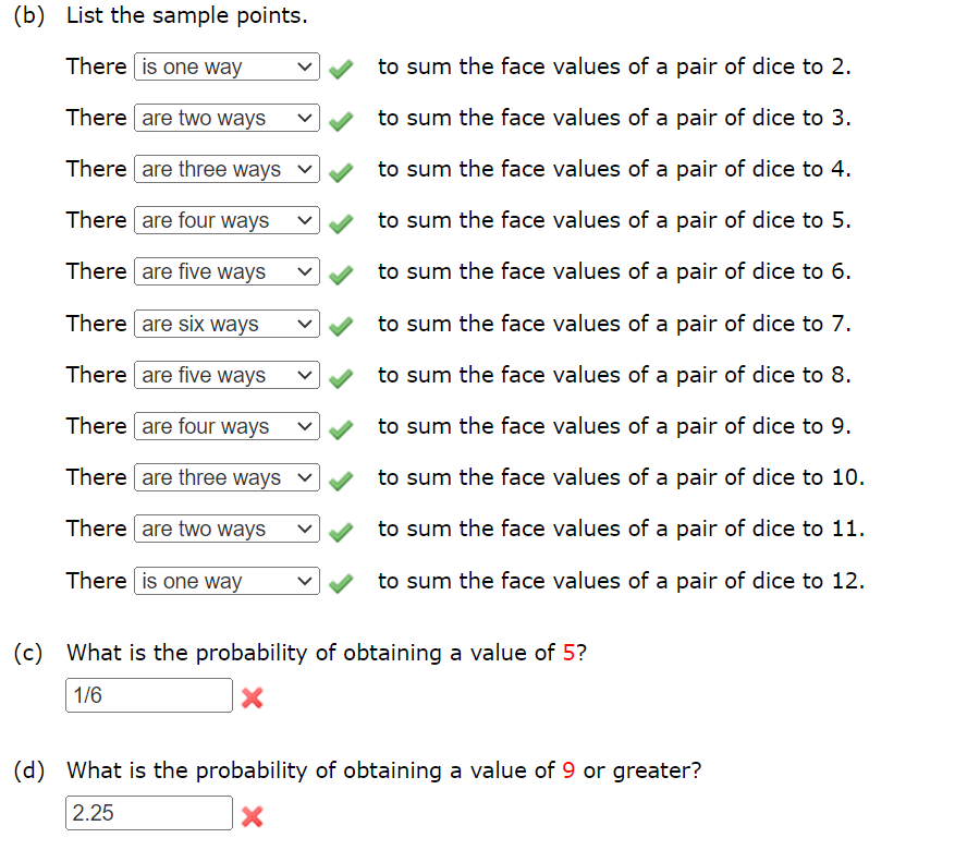 Solved b) List the sample points. There to sum the face | Chegg.com