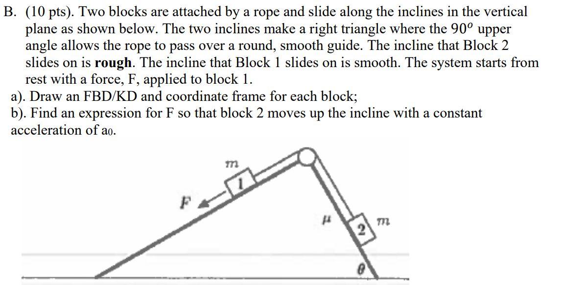 Solved B. (10 pts). Two blocks are attached by a rope and | Chegg.com
